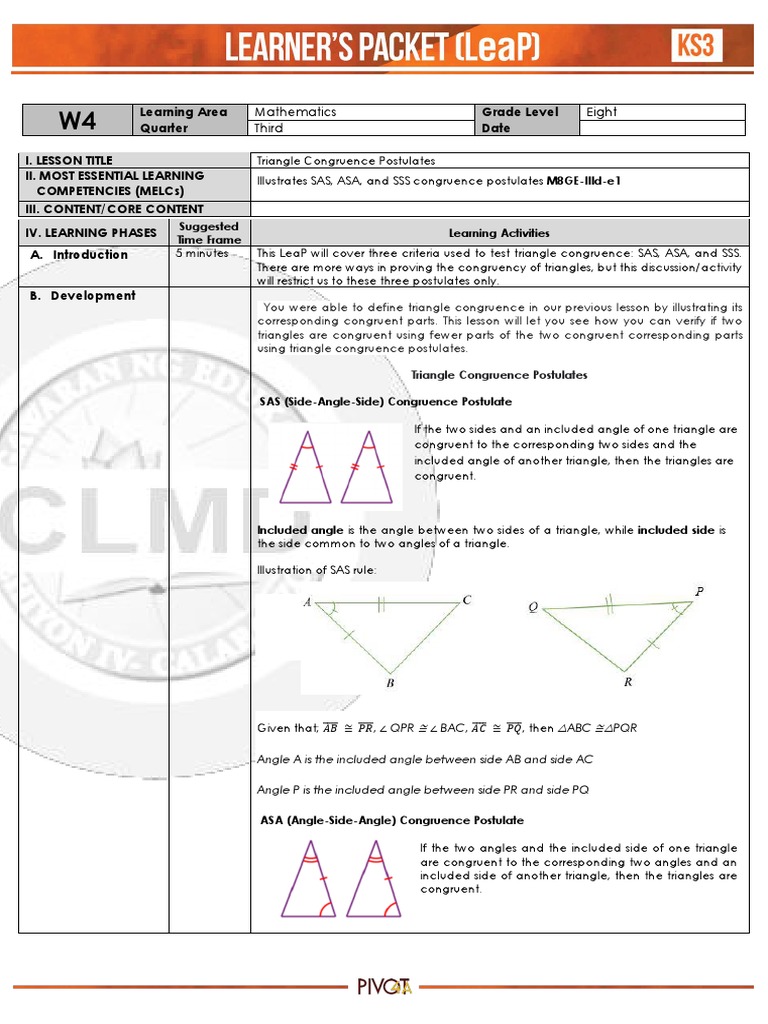 LeaP-Math-G8-Week 4-Q3 | PDF | Learning | Elementary Mathematics