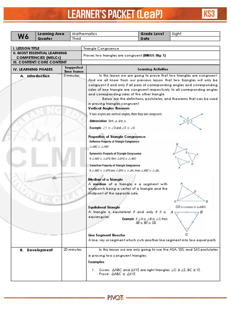 LeaP-Math-G8-Week 6-Q3 | PDF | Triangle | Euclidean Geometry