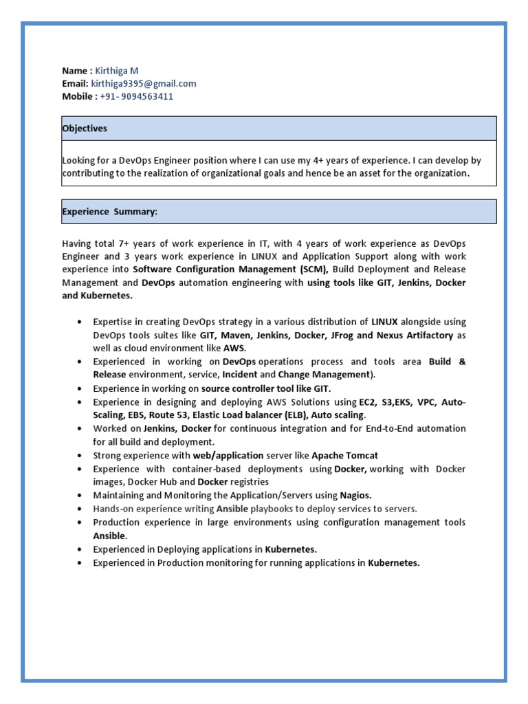 Kirthiga DevOps Resume | PDF | Information Technology Management | Computer Science