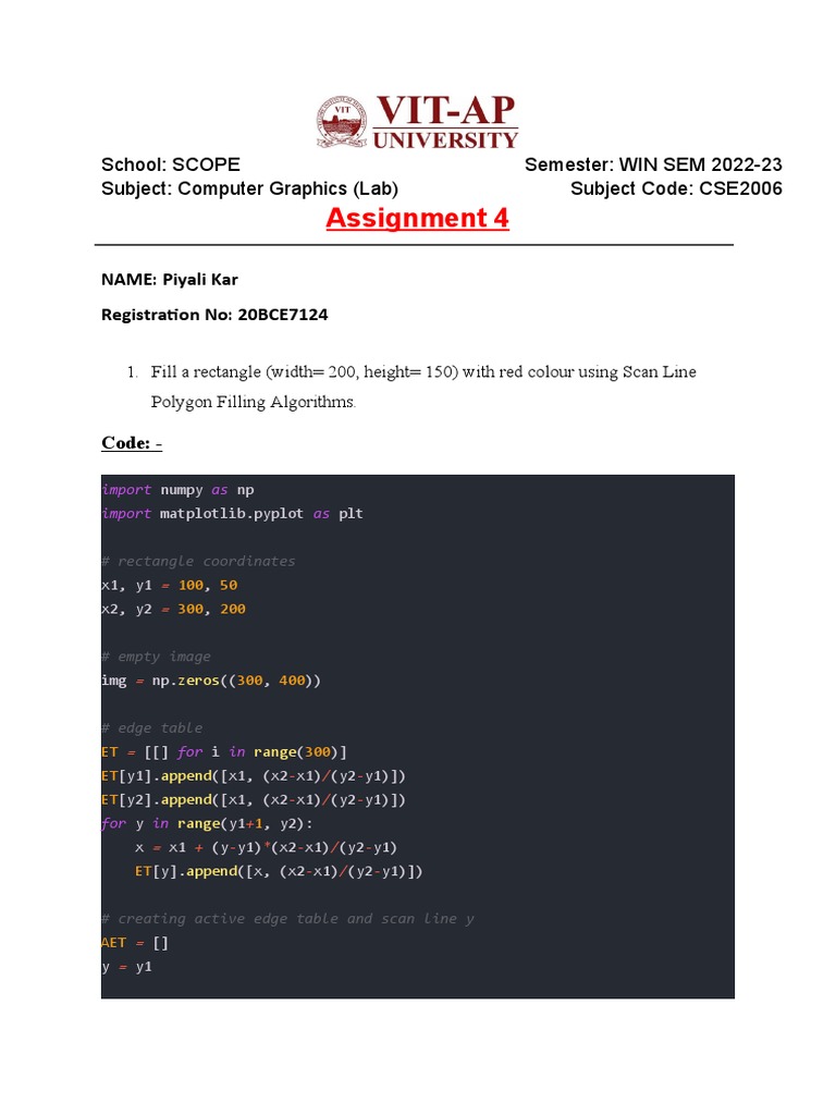 Assignment 4 (Polygon Filling) | PDF | Vertex (Geometry) | Algorithms ...