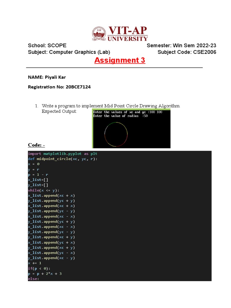 Midpoint & Bresenham Circle Algorithms | PDF | Teaching Methods & Materials