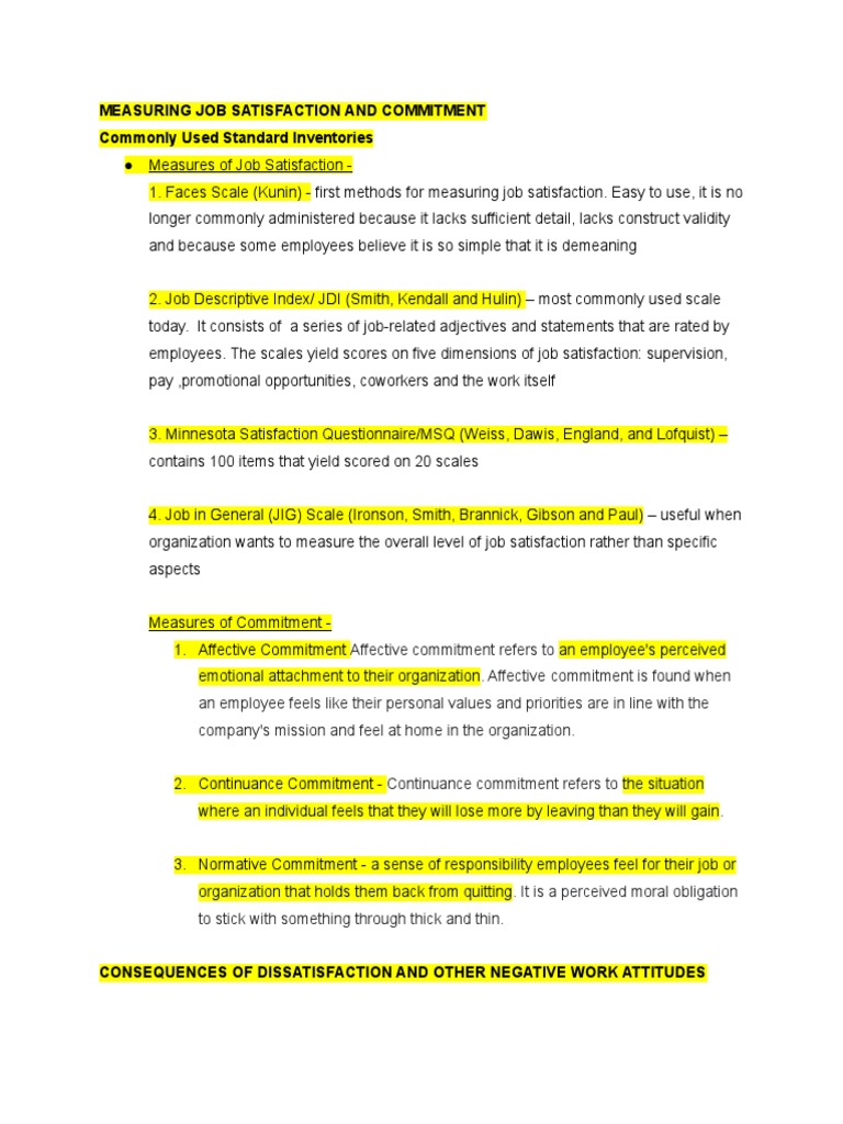 Measuring Job Satisfaction and Commitment Commonly Used Standard ...