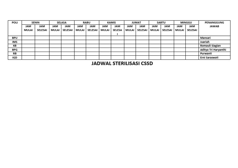 Jadwal Steril CSSD | PDF