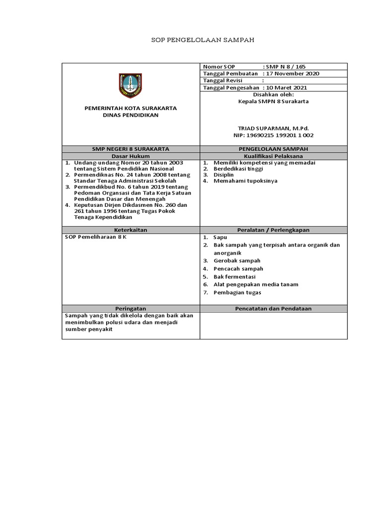 164 Sop Pengelolaan Sampah 1 | PDF