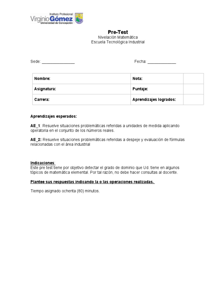 Pre Test | PDF | Matemáticas