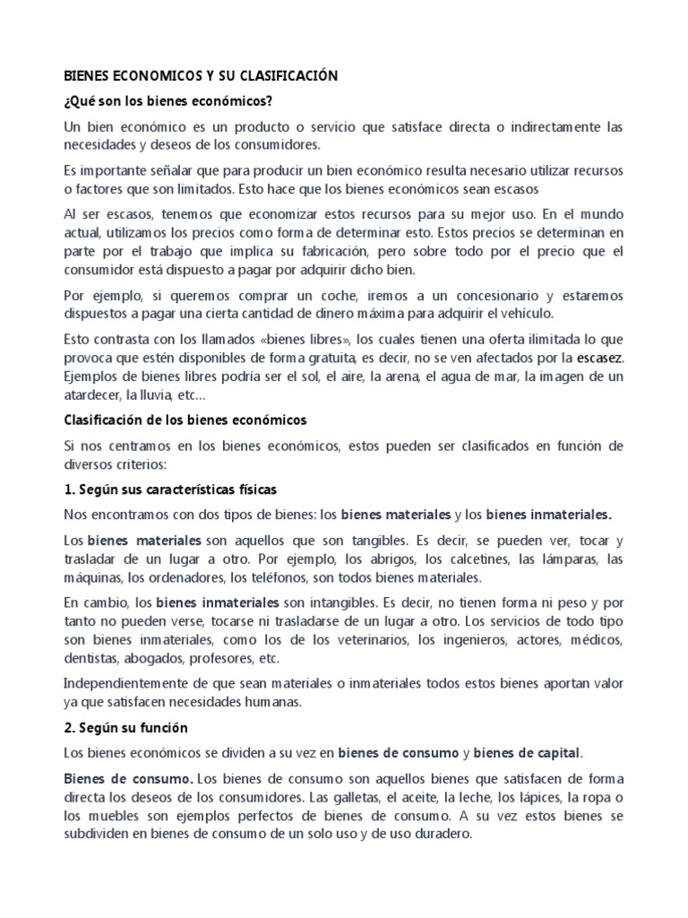 Clasificación de Bienes Económicos | PDF | Bienes | Buena capital