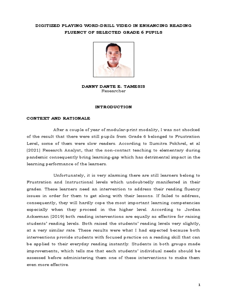 School Based Action Research On Reading | PDF | Fluency | Behavior Modification