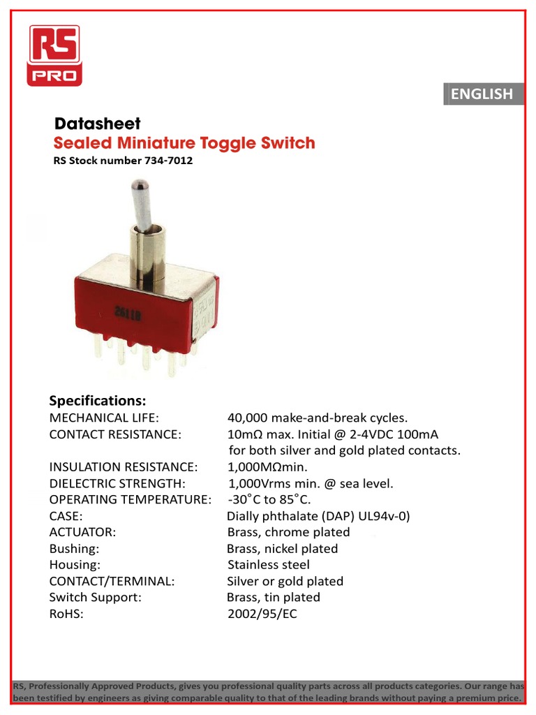 English: Specifications | PDF | Switch | Materials