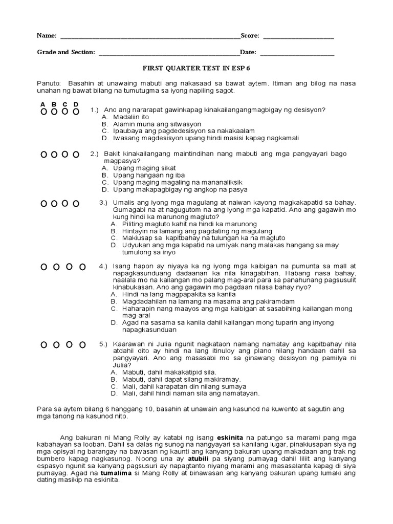 PT - Esp 6 - Q1 V3 | PDF
