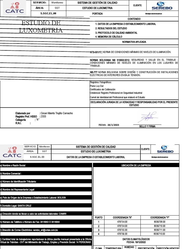 Estudio de Luxometria - Rev.00 | PDF | Sistema de manejo de calidad ...