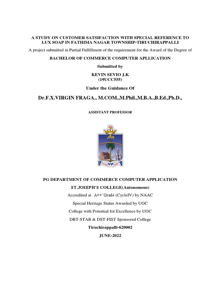 A Study On Customer Satsifaction With Special Reference To Lux Soap in ...