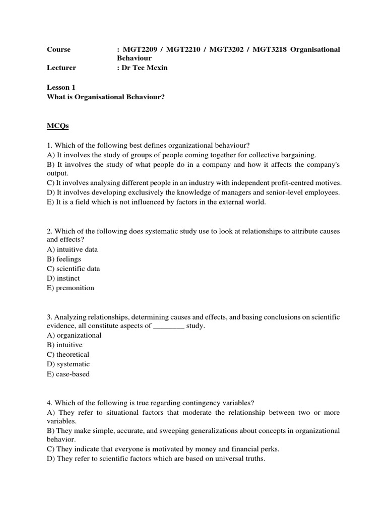 OB L1 Tutorial What Is Organisational Behaviour | PDF | Behavior | Organizational Behavior