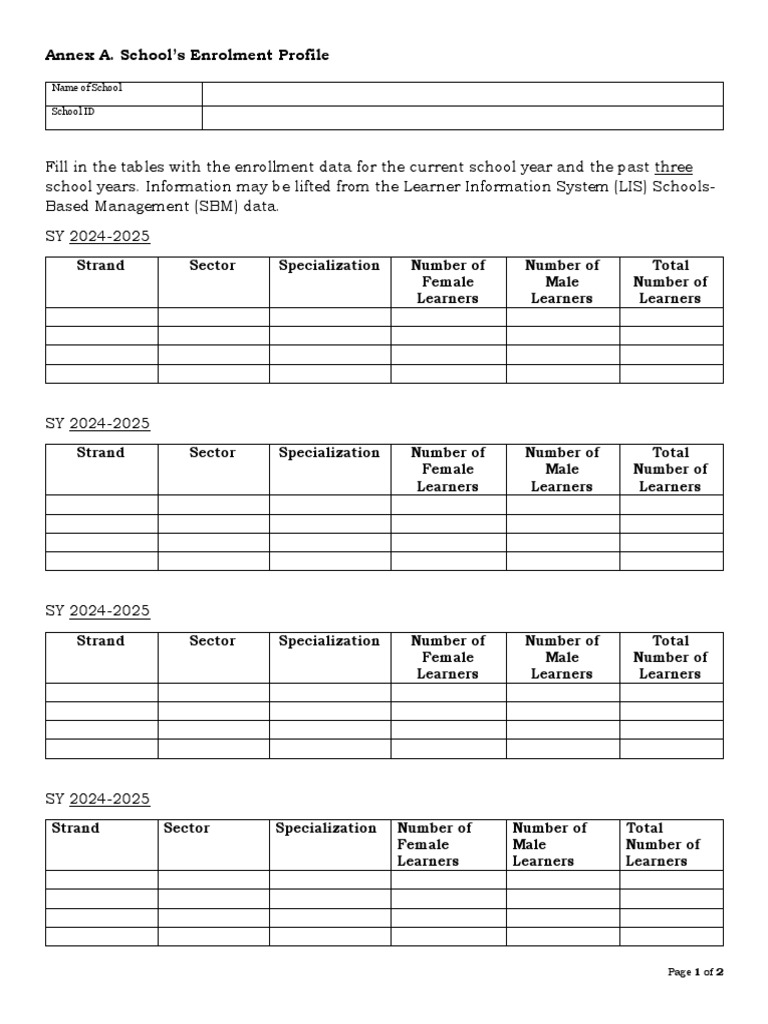 Annex A. School Enrolment Template 02.10.23 | PDF