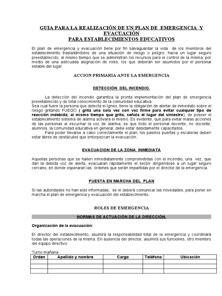 Plan de Emergencia y Evacuación | PDF | Primeros auxilios | Defensa Civil