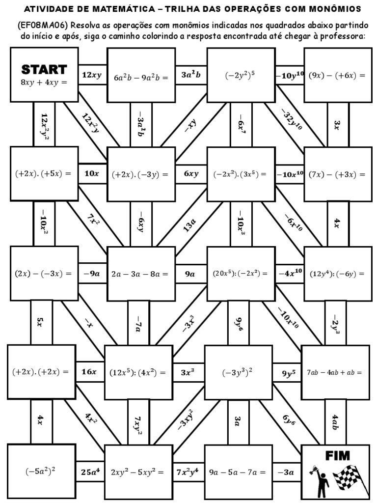 Trilha Das Operações Com Monômios | PDF | Matemática