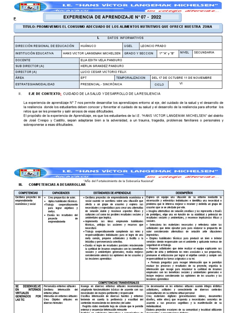 Experiencia 07 Ept 1° Iv B | Descargar gratis PDF | Aprendizaje | Evaluación