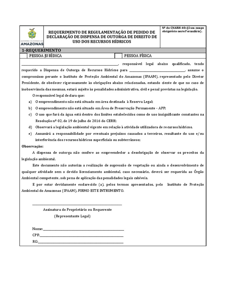Requerimento De Regulamentação De Pedido De Declaração De Dispensa De