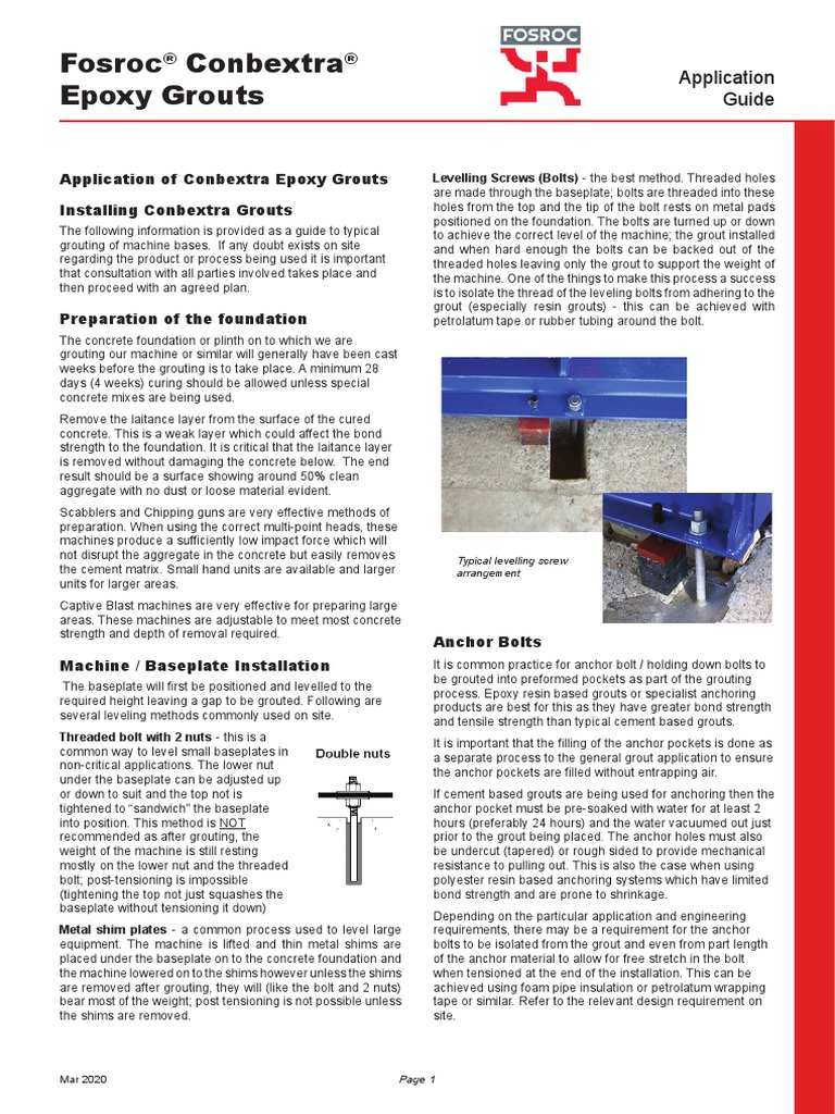 Fosroc Conbextra Epoxy Grouts Application Guide | PDF | Screw | Concrete