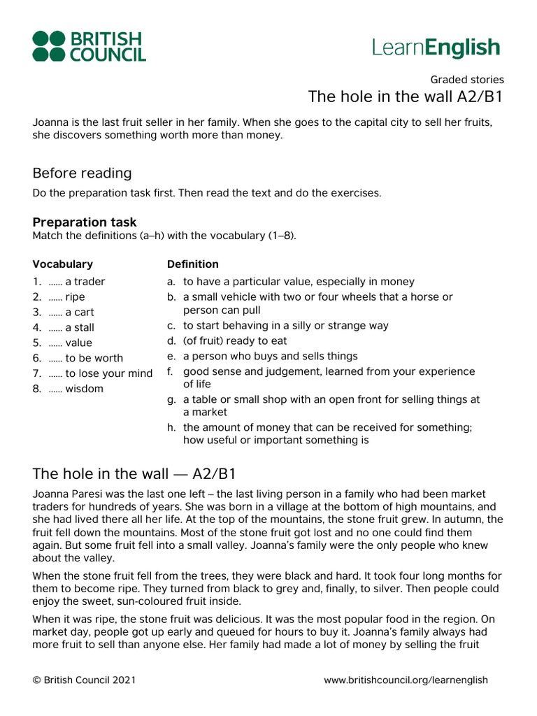 Reading Time - The-hole-in-the-wall-A2-B1-1-7 | PDF | Money