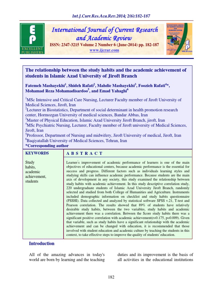 The Relationship Between The Study Habits and The Academic Achievement ...