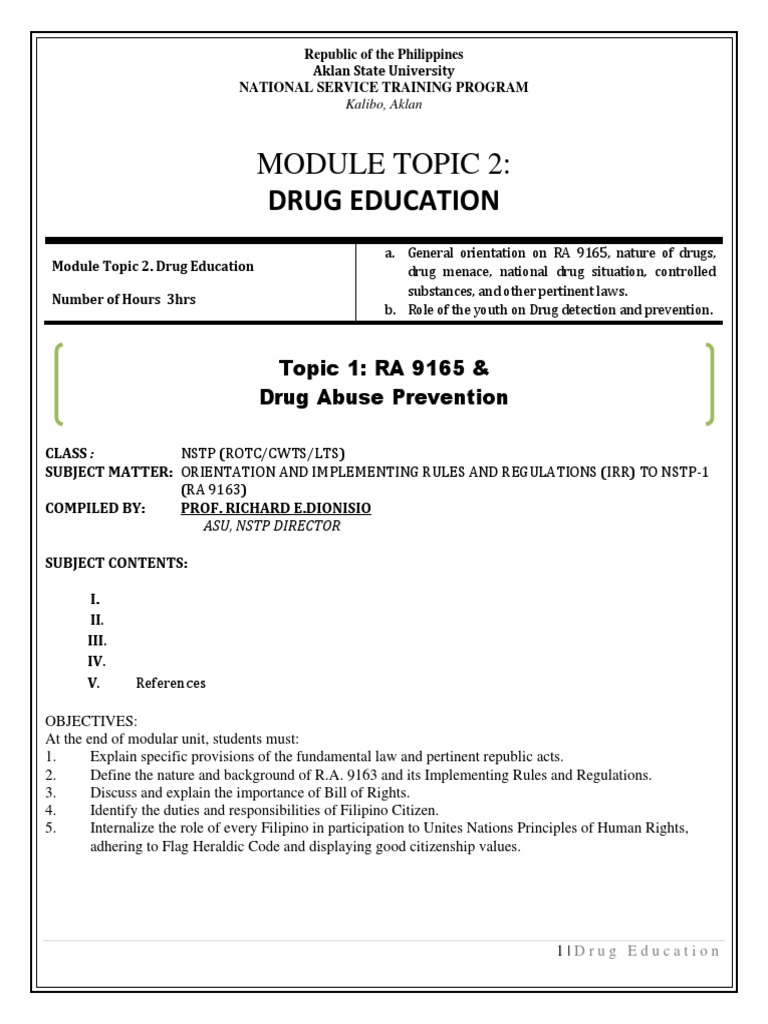 NSTP-MODULE-CHAPTER-2-Drug-Education | PDF | Psychoactive Drugs | Stimulant