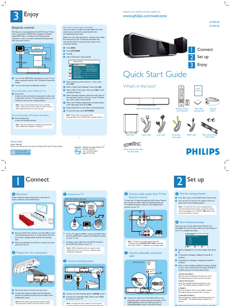 Philips HTS8140 Home Theater Setup Guide | PDF | Hdmi | Digital Technology