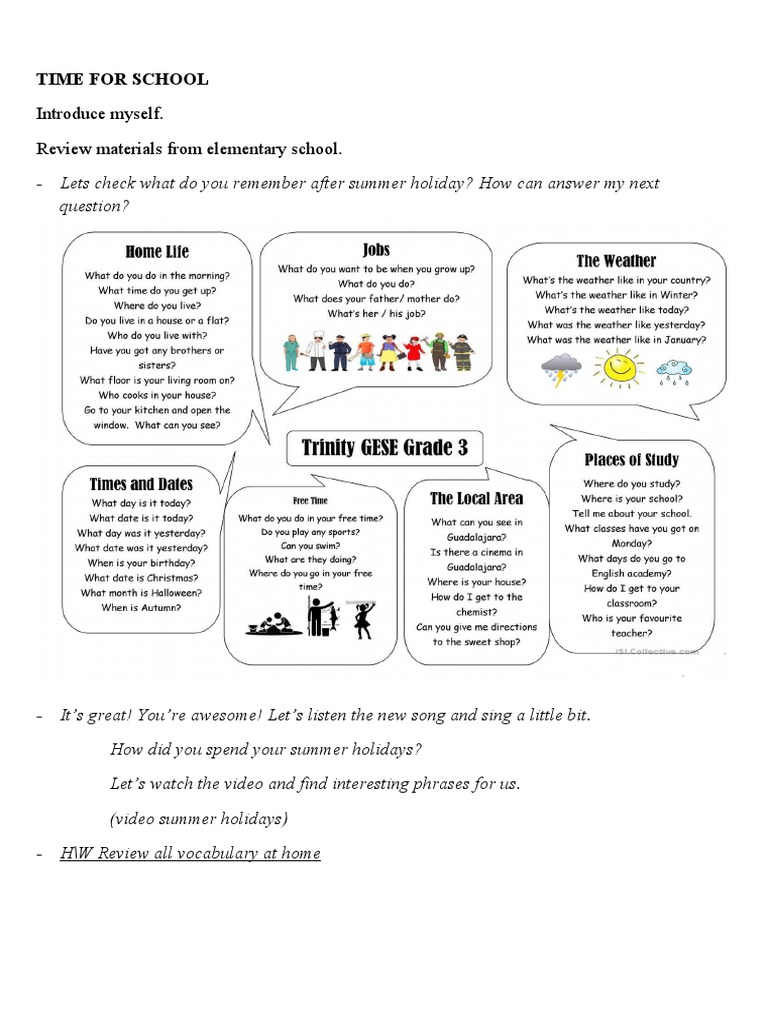 1 Lesson Meeting After Summer Holiday | PDF | Language Arts ...