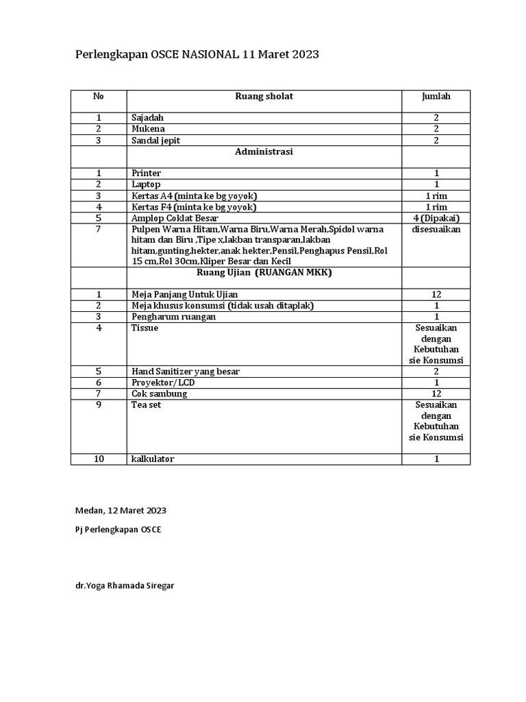 Perlengkapan OSCE NASIONAL 2023 Maret Fix | PDF