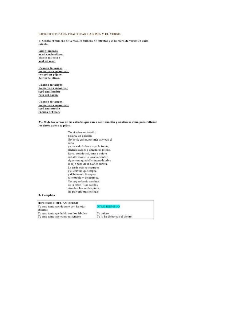 Ejercicios de La Métrica | PDF | Metro (poesía) | Rima