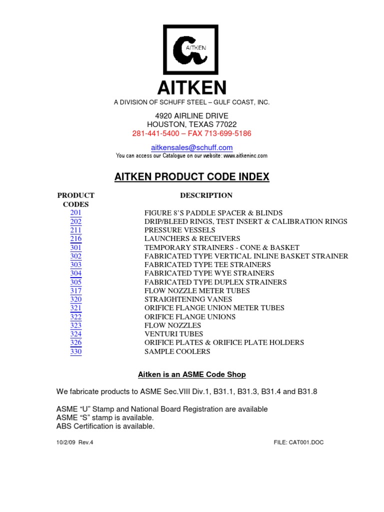 Aitken ASME-Certified Steel Products | PDF | Flow Measurement | Pipe ...