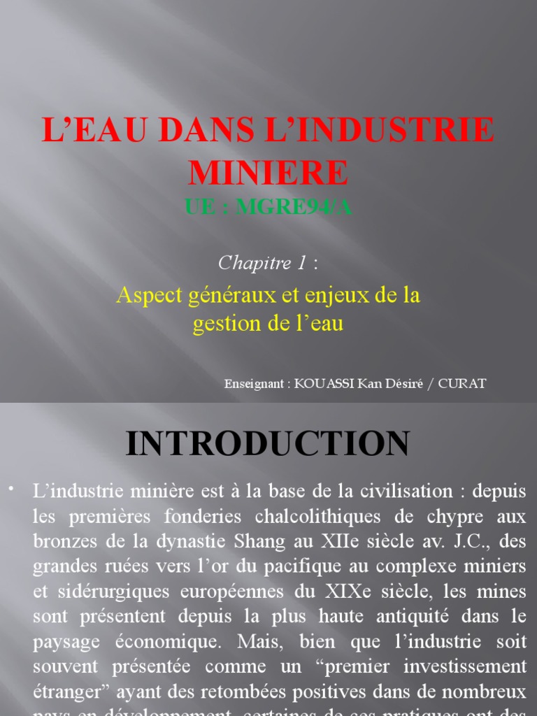 Chp_1-Aspect généraux et enjeux de la gestion de l'eau | PDF | Pollution de l'eau | Sciences de ...