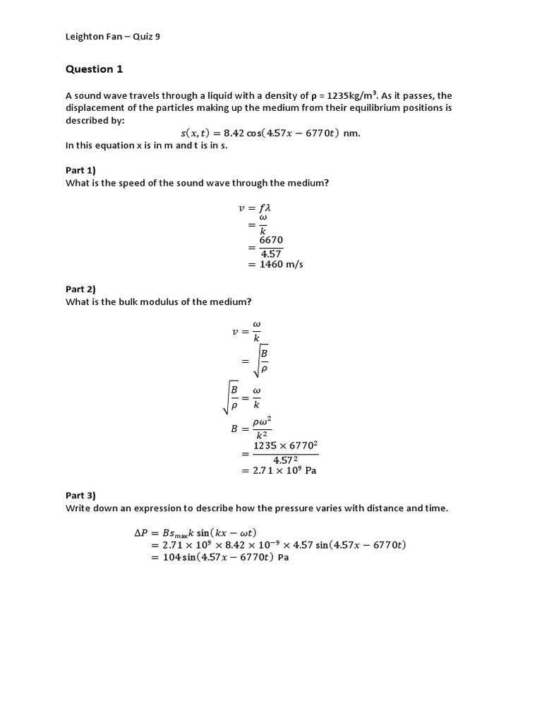 Quiz 9 | PDF | Tension (Physics) | Sound