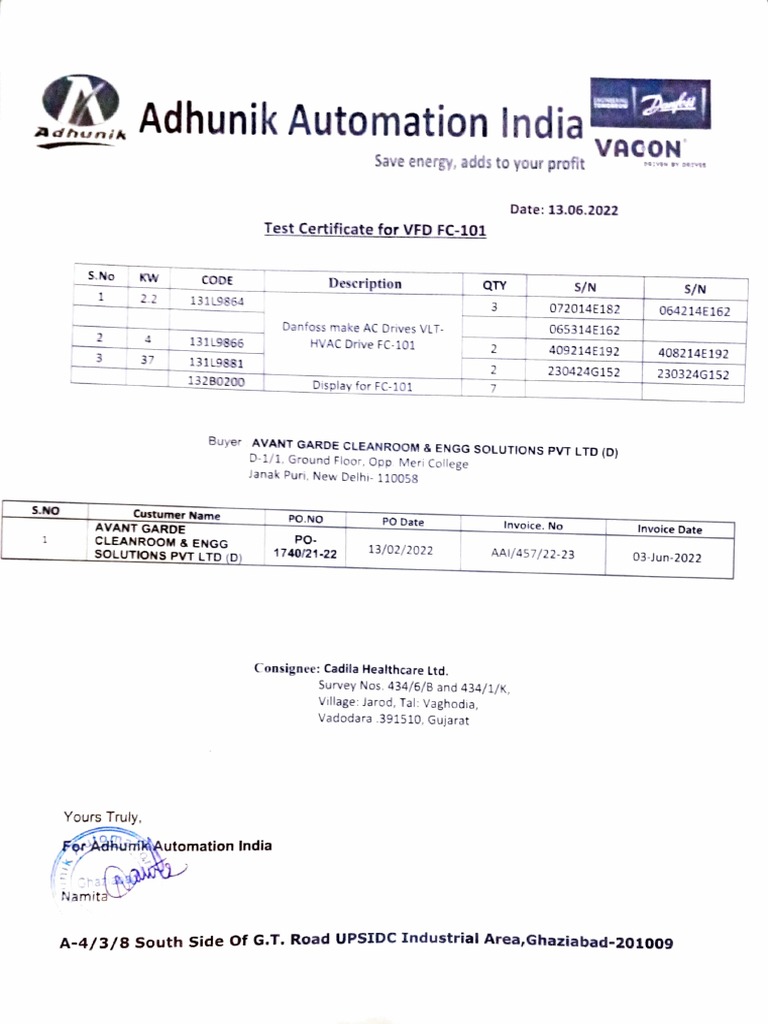Avant Test Certificate PDF | PDF | Civil Engineering | Chemical Engineering