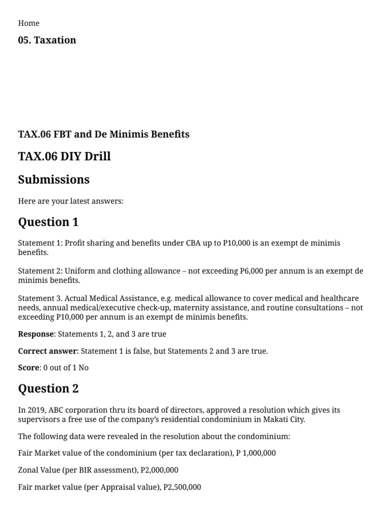 Submissions 05. Taxation TAX.06 DIY Drill | PDF | Employee Benefits | Taxes