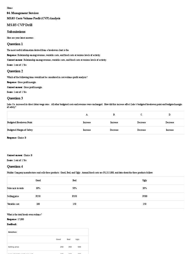 Submissions 04. Management Services MS.03 CVP Drill | PDF | Business ...