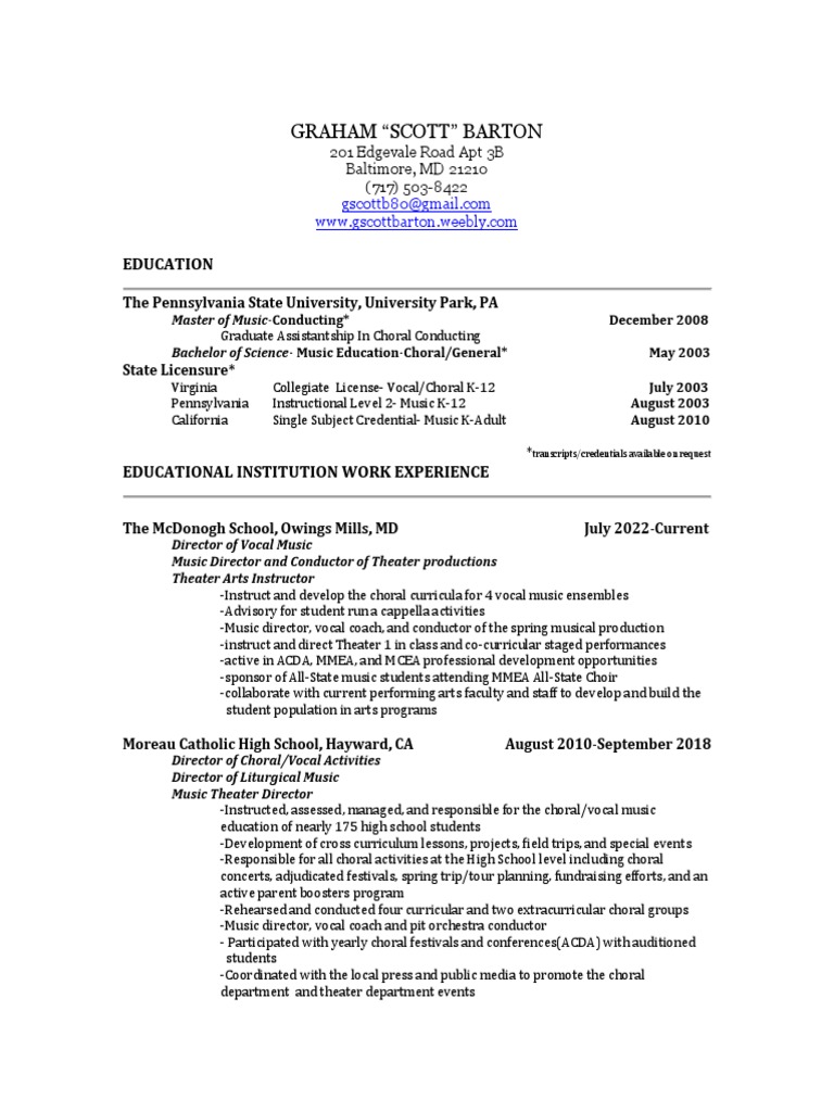 Music Educator and Conductor Resume | PDF | Choir | Conducting