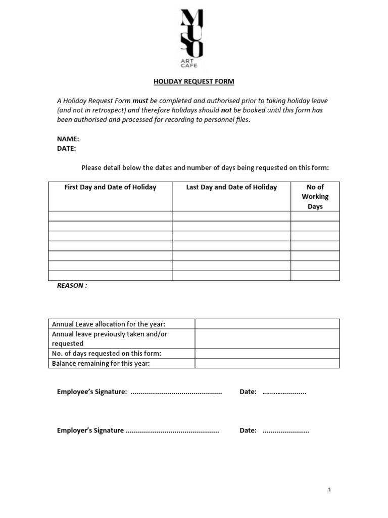 11 Holiday Request Form | PDF