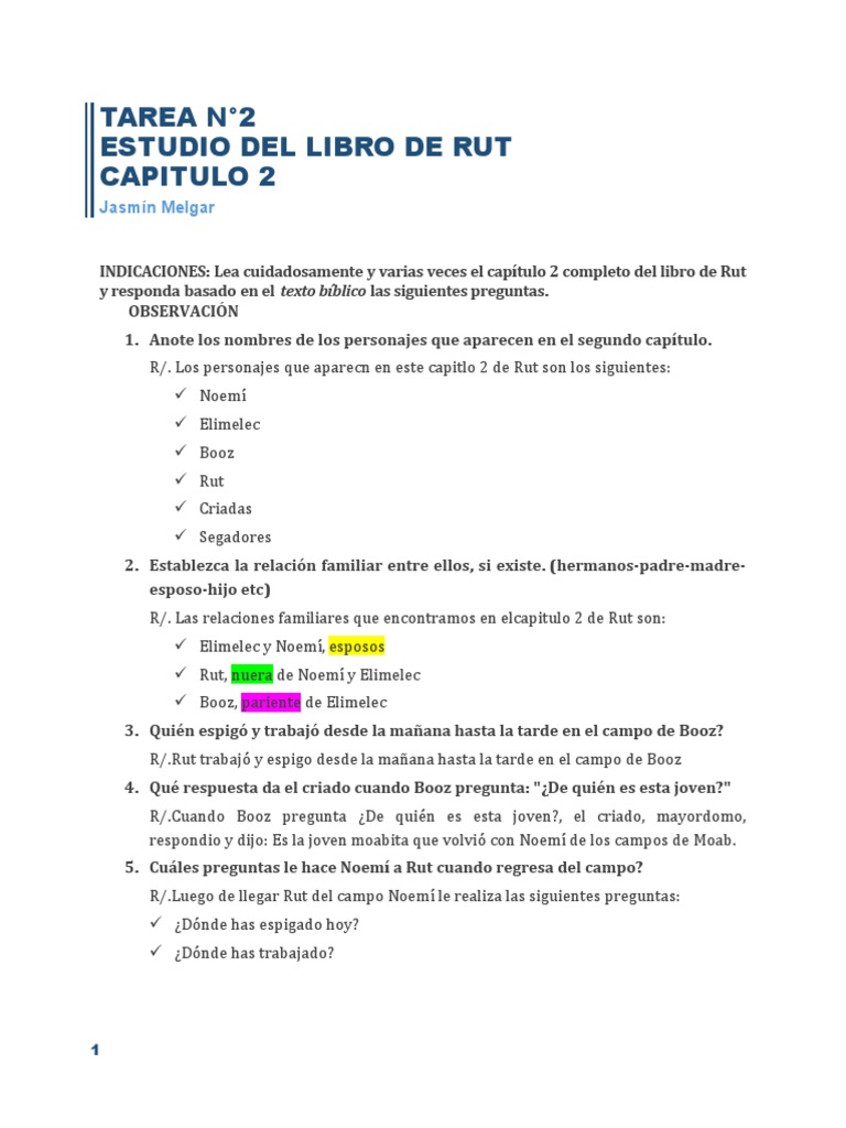 Estudio del Capítulo 2 de Rut | PDF | Noemí (figura bíblica) | Libro de rut