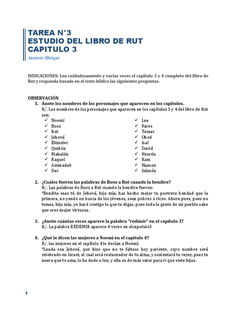 Capitulo 3 y 4 Libro de Rut | PDF | Libro de rut | Noemí (figura bíblica)