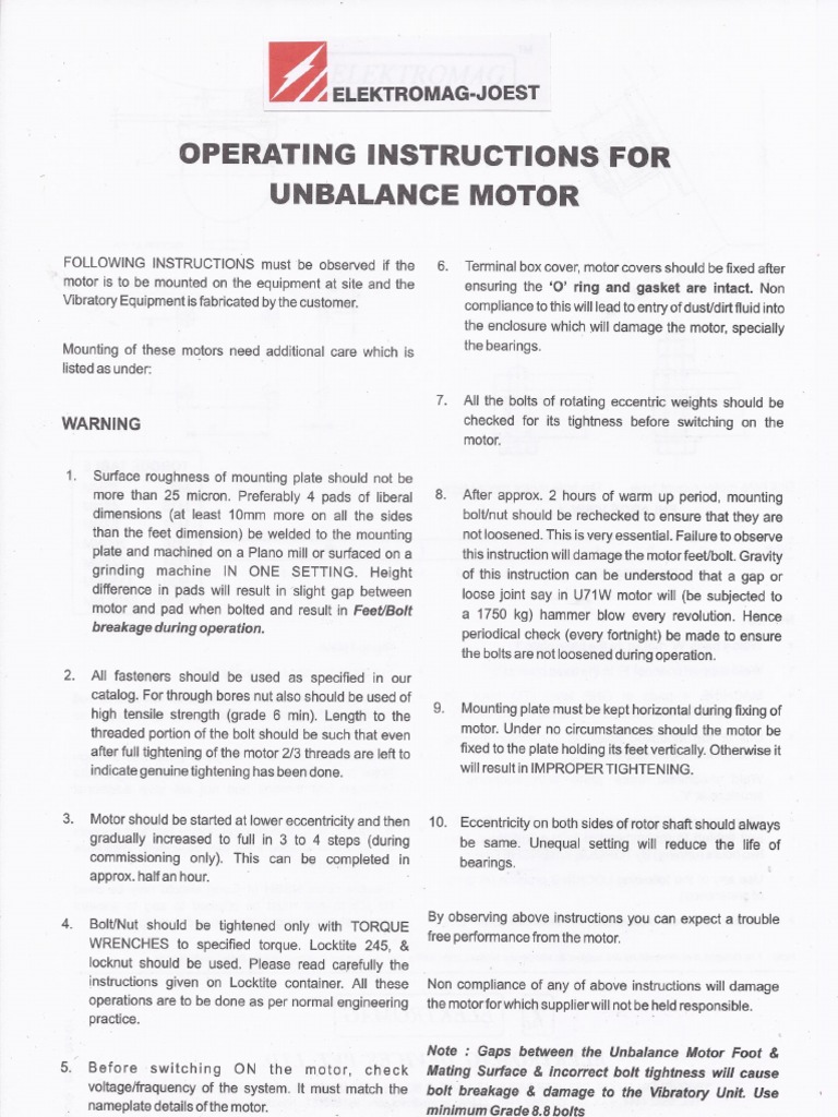 SM - 8475 - 9642-O&m-22 Oim-Unbalance Motor PDF | PDF