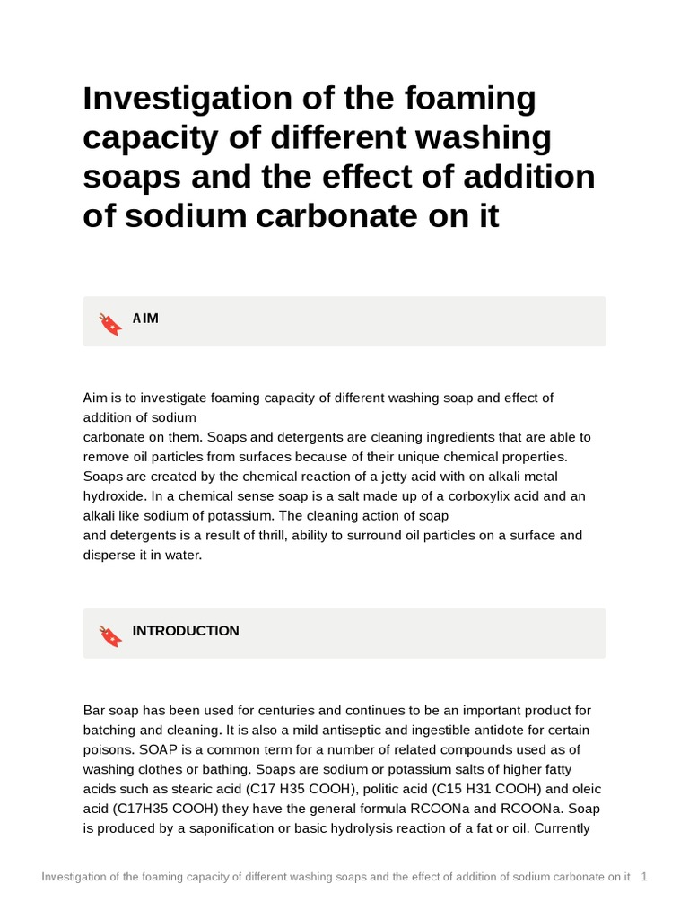 Investigation of The Foaming Capacity of Different Washing Soaps and ...