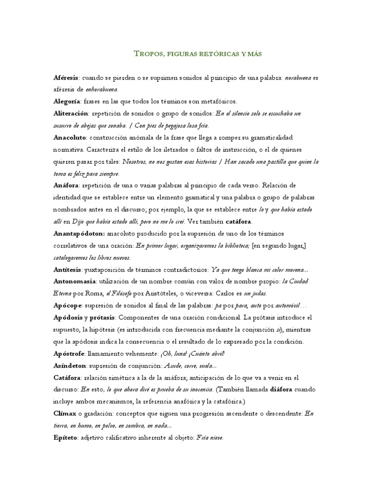 Tropos y Figuras Retóricas | PDF | Técnicas Retóricas | Lingüística