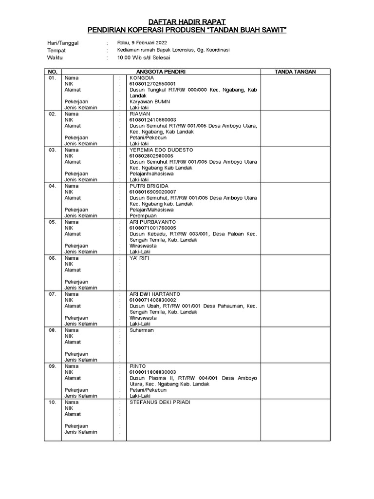 Daftar Hadir Rapat | PDF