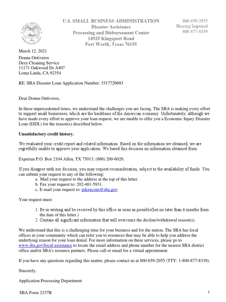 Decline Letter | Download Free PDF | Small Business Administration ...
