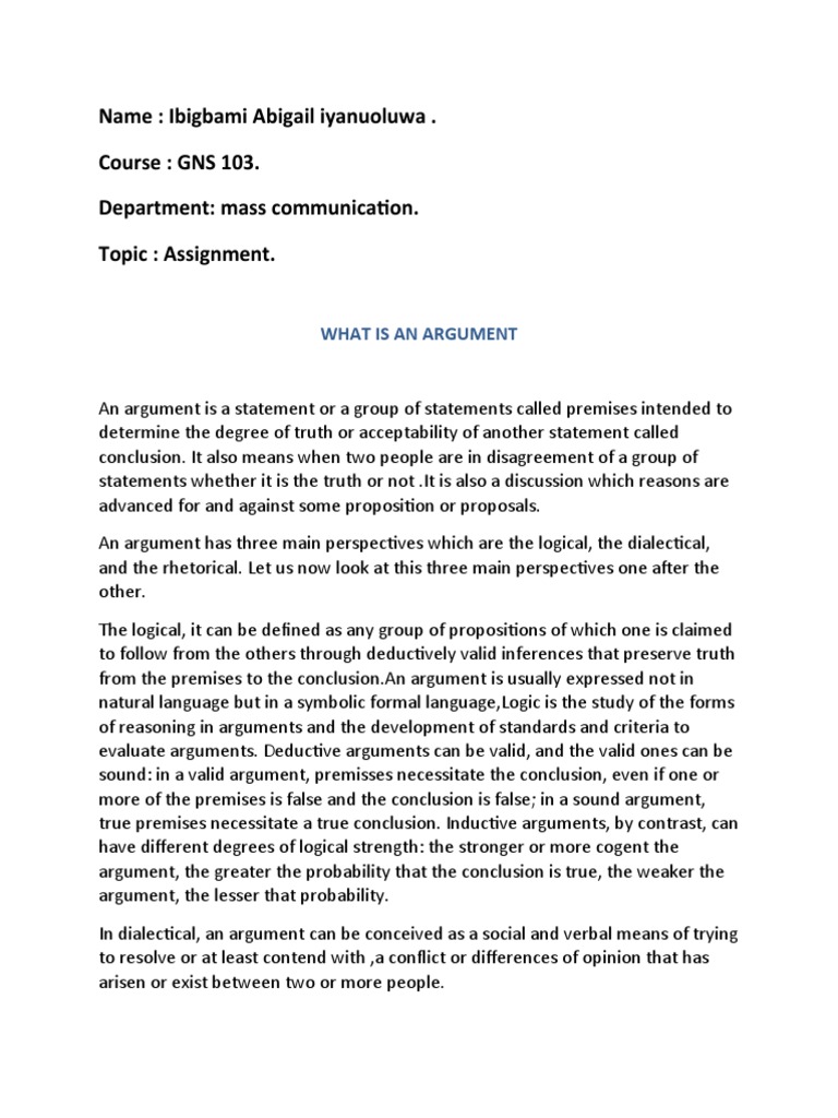 GNS 103 Assignment on Arguments, Fallacies and Validity | PDF | Argument | Fallacy