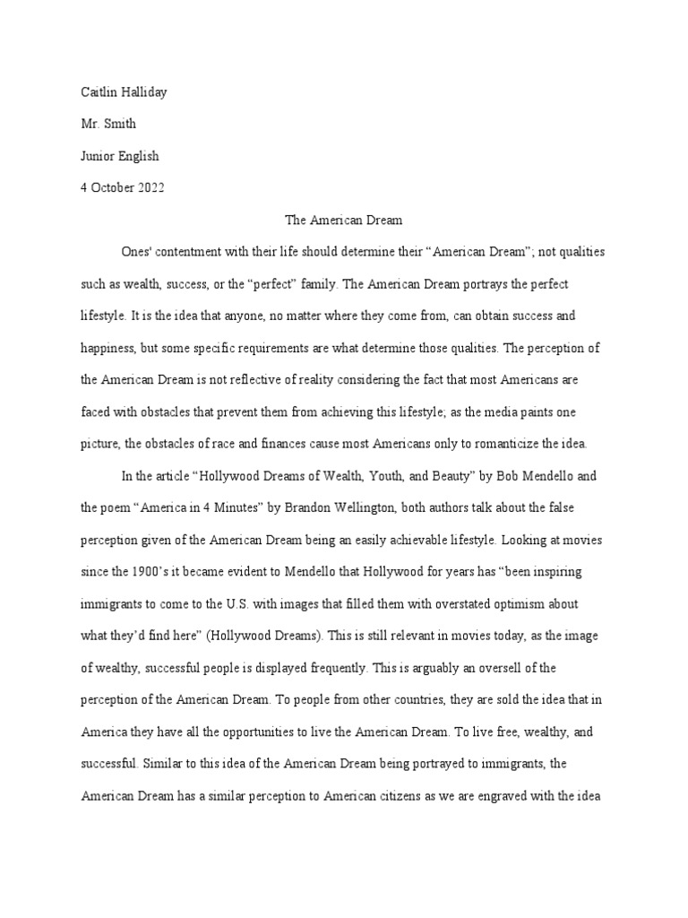 Caitlin Halliday - 2022 American Dream Essay Template Rubric | PDF ...