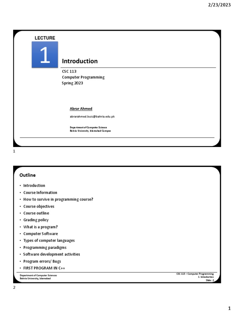 Lecture 1 Introduction 23022023 091056pm Pdf Pdf Computer Programming Computer Program