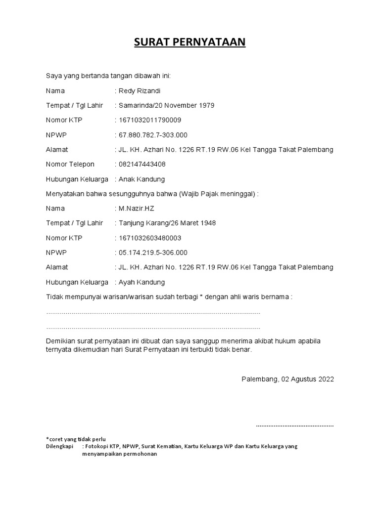 Surat Pernyataan NPWP | PDF