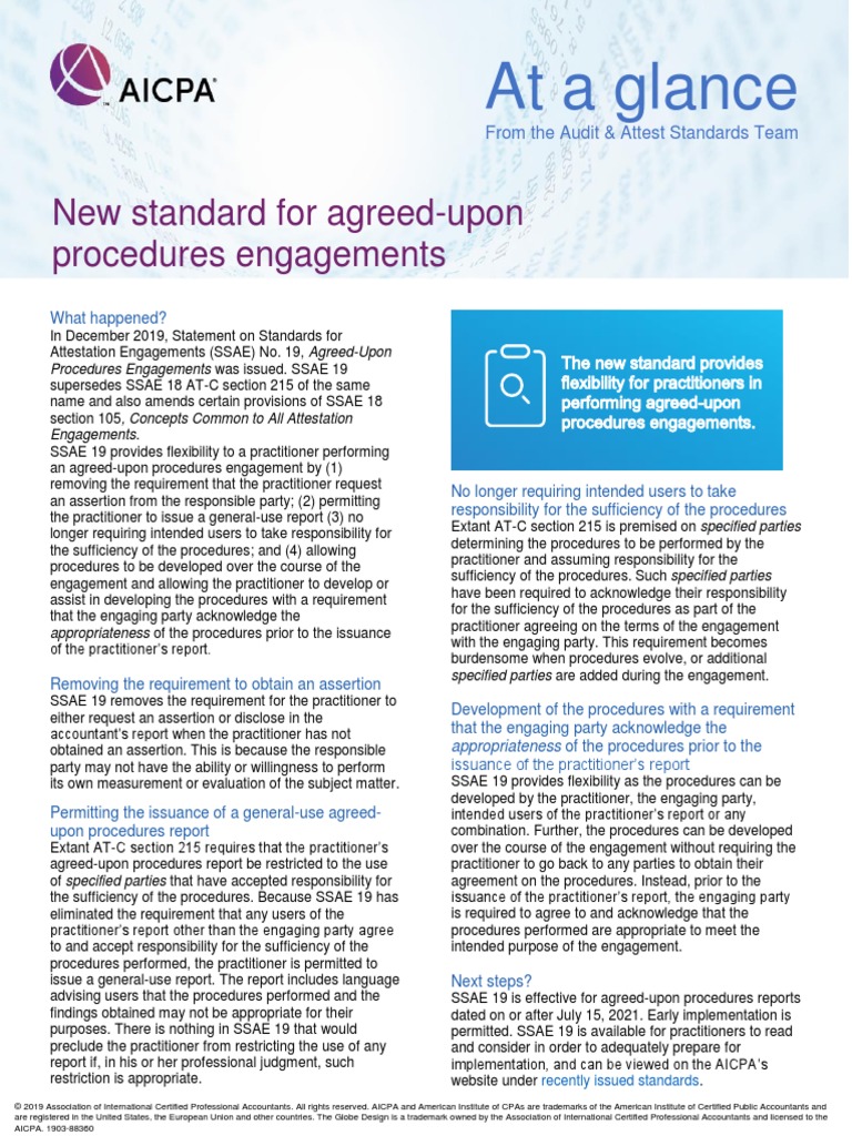 AICPA - SSAE 19 at A Glance | PDF | Financial Services | Justice