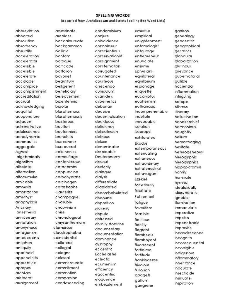 2023 Spelling Bee Word List | PDF